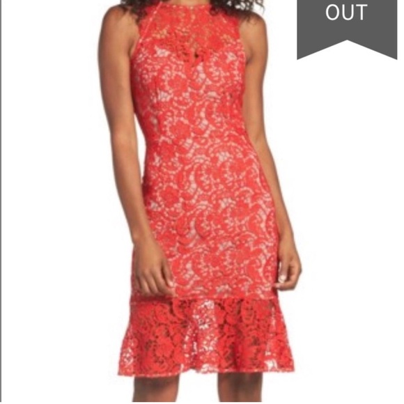 Chelsea28 | Dresses | Fiery Red Lace Sheath Cocktail Dress | Poshmark
